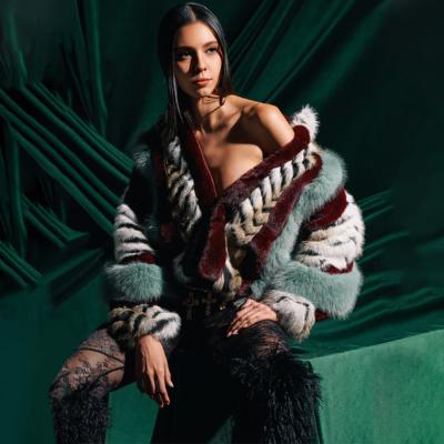 China Paneled Faux Fox Fur Short Zipper Jacket for sale