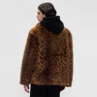 China Leopard Pattern Lapel Collared Faux Fur Fluffy Plush Short Jacket for sale