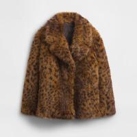 China Leopard Pattern Lapel Collared Faux Fur Fluffy Plush Short Jacket for sale