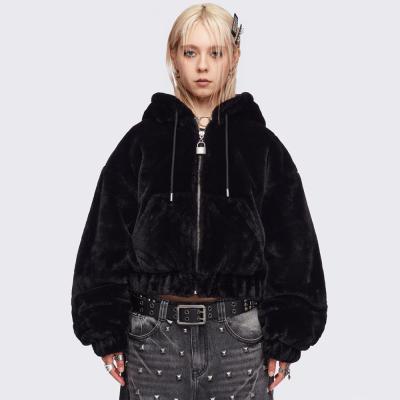 China Women Cat Ear Black Faux Fur Fluffy Jacket for sale
