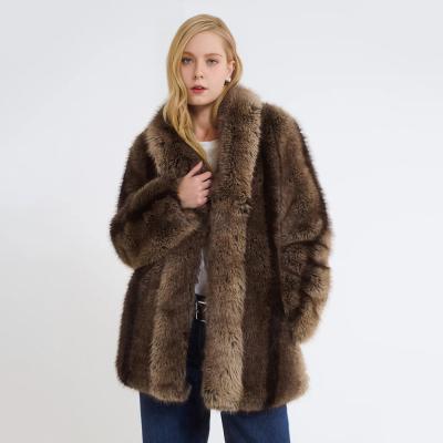 China Brown Women Casual Faux Fur Fluffy Coat for sale