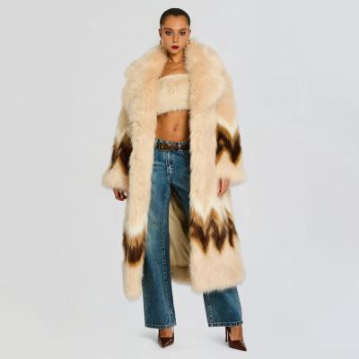 China Luxurious Faux Fur Stylish Warm Cozy Lining Long Sleeve Cut Fluffy Coat for sale