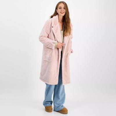 China Women Double Breasted Thick Flannel Faux Fur Fluffy Coat for sale