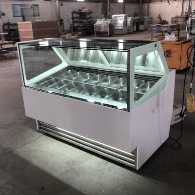 China Tempered Glass Italian Ice Cream Display Freezer With LED Light 16 Pans for sale