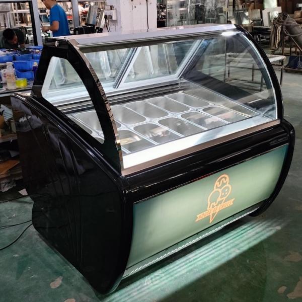 Quality 12/16 Pans Gelato Display Freezer Cabinet Curved Glass For Ice Cream Parlor for sale
