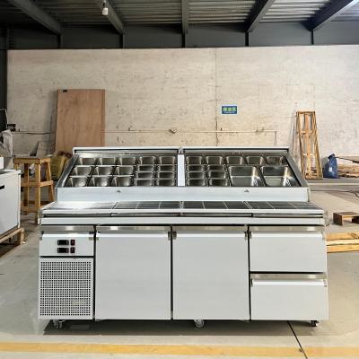 China Double Temperature Pizza Prep Table Fridge Commercial for Food Shop Chiller for sale