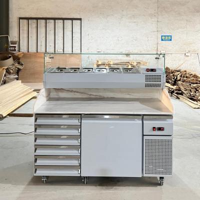 China Marble Top Stainless Steel Display Refrigerated Pizza Counter Pizza Prep Table for sale