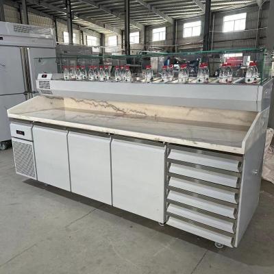 China Big Size Pizza Prep Table Marble Top Dual-Temperature Display Refrigerator Workbench for Restaurant Kitchen for sale