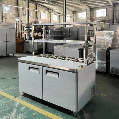China SS201 SS304 Salad Prep Table Refrigerator 2 Door Pizza Bar Subway Display Fridge for sale