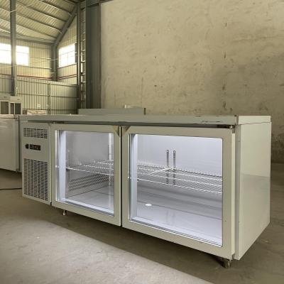 China Double Glass Doors Kitchen Fridge Workbench Undercounter Refrigerators Freezers Refrigerator for sale