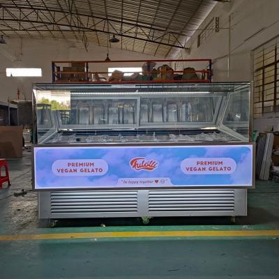 China Customized LED LOGO Panel Ice Cream Freezer Counter Countertop Gelato Freezer for sale