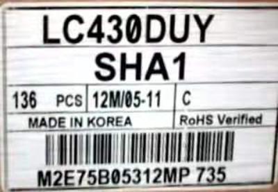 Cina Il pannello TV a 43 pollici RGB del Lg ha curvato 1920X1080 12V LC430DUY-SHA1 in vendita