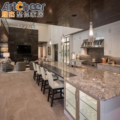Cina White Shaker In legno massello in stile sottile Armadi da cucina modulari Mercato americano Isola da pranzo in vendita
