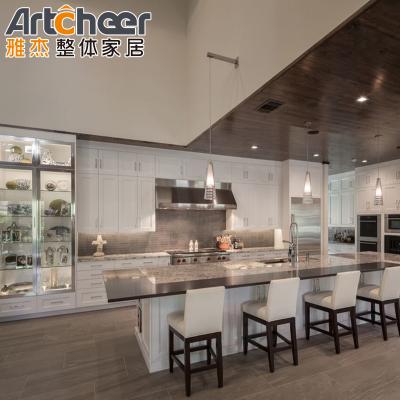 Cina White Shaker In legno massello in stile sottile Armadi da cucina modulari Mercato americano Isola da pranzo in vendita