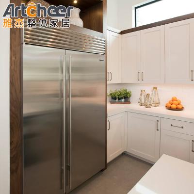 China 2023 Customized Size Modern Melamine Board Kitchen Cabinet with Island Table Interior for sale