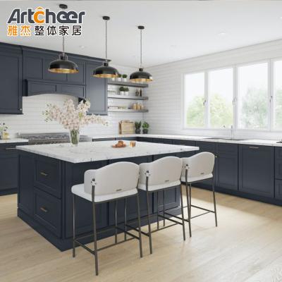 China Artcheer Modular/RTA Modern Kitchen Islands With Solid Timber Body And Artificial Granite Top for sale