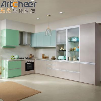 China Modular Kitchen Cabinets with Laminated Bullnose Countertop Edging in Australian White for sale