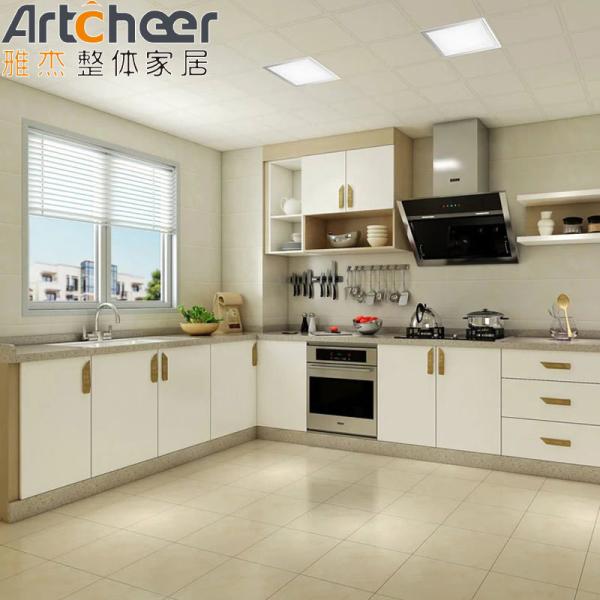 Quality Drawer Slide Kitchen Cabinet with Adjustable Island in Black and White Sunmica Design for sale