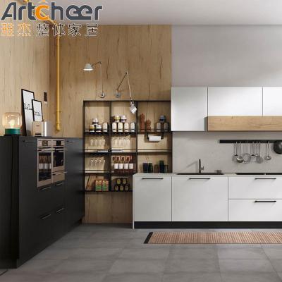 China Modern Kitchen Cabinets with Wall Cabinet Shelf Storage and E0 Grade Wood Melamine Design for sale