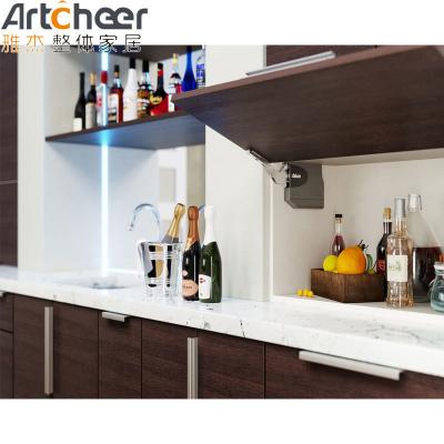 China White Quartz Stone Top U Shape Kitchen Cabinet with Modern Stylish PVC Membrane Door Panel for sale