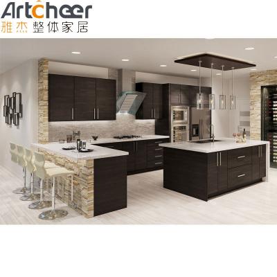 China White Quartz Stone Top U Shape Kitchen Cabinet with Modern Stylish PVC Membrane Door Panel for sale
