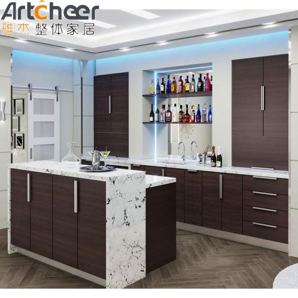 Quality White Quartz Stone Top U Shape Kitchen Cabinet with Modern Stylish PVC Membrane for sale