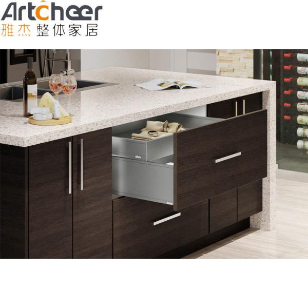 Quality White Quartz Stone Top U Shape Kitchen Cabinet with Modern Stylish PVC Membrane for sale