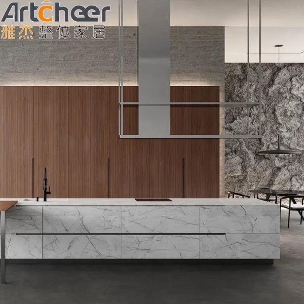 Quality Modular Acrylic Kitchen Cabinet Door with Aluminium Frame and Sintered Stone for sale