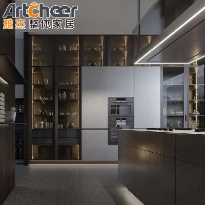 Cina Arredamento di cucina in legno massello Arredamento di cucina moderno con lusso Isola di cucina Set di mobili di design libero in vendita
