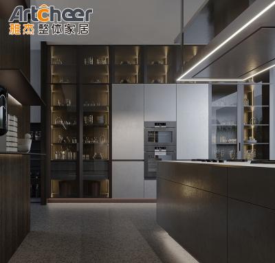 Cina Arredamento di cucina in legno massello Arredamento di cucina moderno con lusso Isola di cucina Set di mobili di design libero in vendita