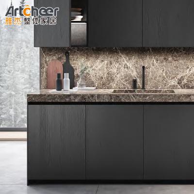 China Armário de cozinha RTA Completo de nozes Estilo europeu Luxury Black Wood Designs EUA Itália à venda