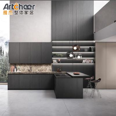 China Armário de cozinha RTA Completo de nozes Estilo europeu Luxury Black Wood Designs EUA Itália à venda