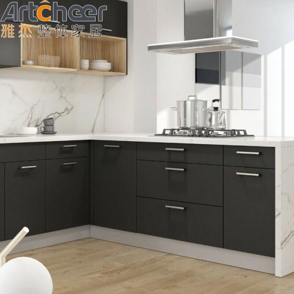 Quality Minimalistic Design Grey Solid Wood Kitchen Cabinets with Imported Quartz Stone for sale