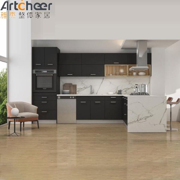 Quality Minimalistic Design Grey Solid Wood Kitchen Cabinets with Imported Quartz Stone for sale