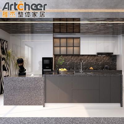 Cina Armadietti da cucina modulari in stile americano, disegno su misura con legno massello e tetto in quarzo in vendita