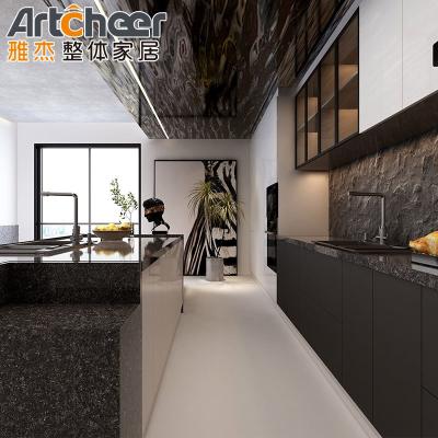 Cina Armadietti da cucina modulari in stile americano, disegno su misura con legno massello e tetto in quarzo in vendita