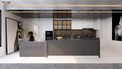 Cina Armadietti da cucina modulari in stile americano, disegno su misura con legno massello e tetto in quarzo in vendita