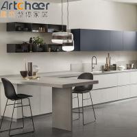 Quality Handless Kitchen Cabinet Set Modern With Marble Countertop And Island Dining for sale
