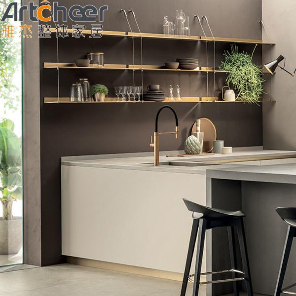 Quality Handless Kitchen Cabinet Set Modern With Marble Countertop And Island Dining for sale