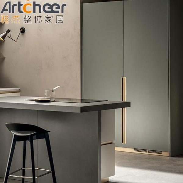 Quality Handless Kitchen Cabinet Set Modern With Marble Countertop And Island Dining for sale