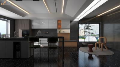 China High Gloss Lacquer Finish Kitchen Set Cabinet with Full Set Tall Cabinet and Island Table for sale