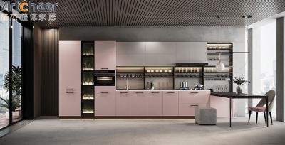 中国 Handless Door Soft Close L Shape Kitchen Cabinet With Solid Surface Countertop Modern Design 販売のため