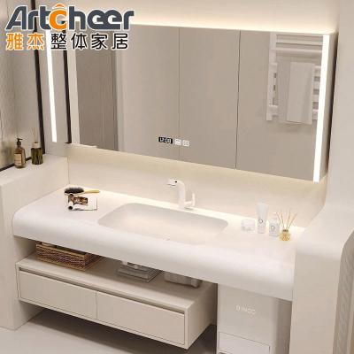 China Stylish Solid Wood Bathroom Vanity with Drawer Storage and Durable Carrara Marble Top for sale