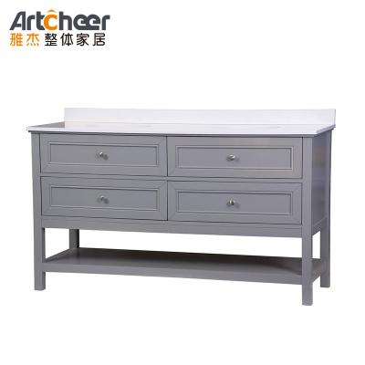 Cina Leggi in legno massello Bagno Vanity Cabinet con doppio lavandino e 4 cassetti in design moderno in vendita