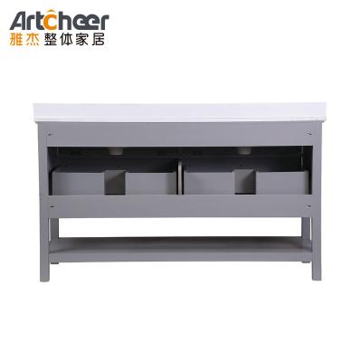 Cina Leggi in legno massello Bagno Vanity Cabinet con doppio lavandino e 4 cassetti in design moderno in vendita