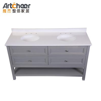 Cina Leggi in legno massello Bagno Vanity Cabinet con doppio lavandino e 4 cassetti in design moderno in vendita