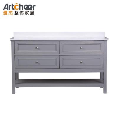 Cina Leggi in legno massello Bagno Vanity Cabinet con doppio lavandino e 4 cassetti in design moderno in vendita