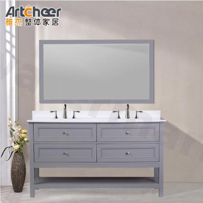 Cina Leggi in legno massello Bagno Vanity Cabinet con doppio lavandino e 4 cassetti in design moderno in vendita
