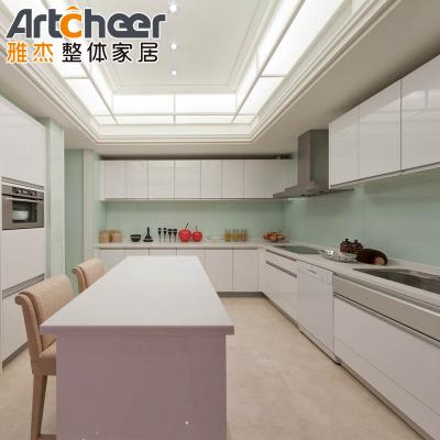 China Imported Durable Kitchen Cabinet with Glass Door and Laminate Resin Countertop for sale