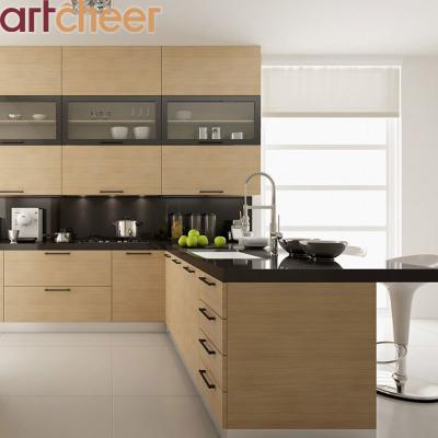 China Modern L Shape Kitchen Cabinet with Black Quartz Stone Top and Custom Size Eco-Friendly Design for sale
